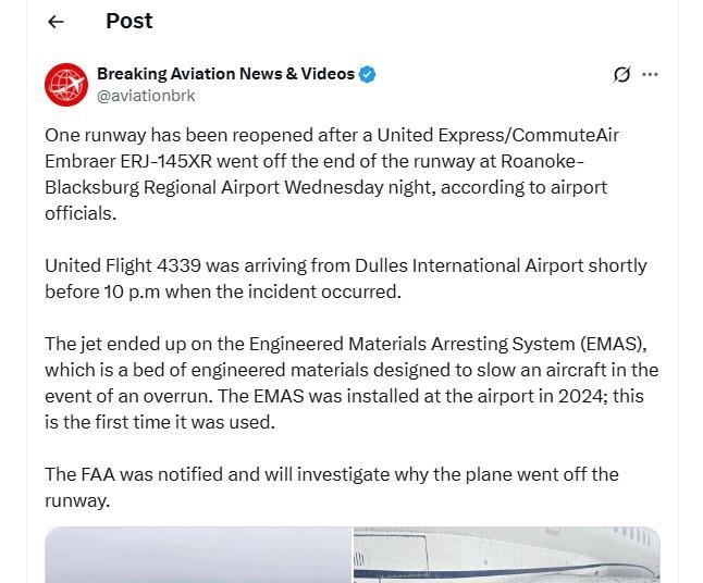 CommuteAir ERJ regional jet stopped by runway arrestor system after ...