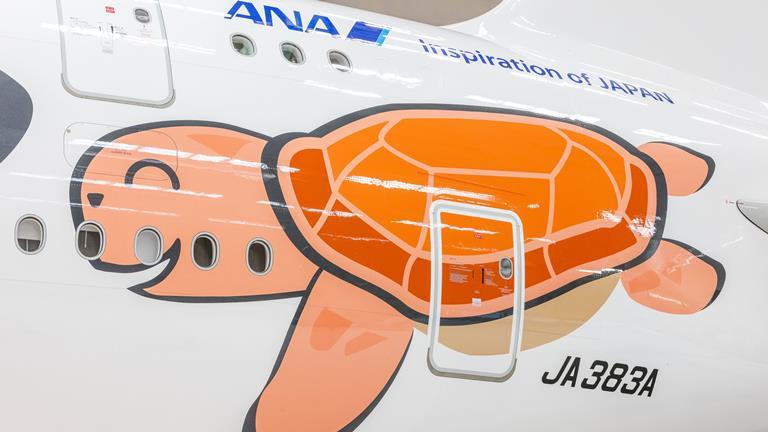 ANA’s third A380 emerges from Airbus paint shop with orange turtle ...